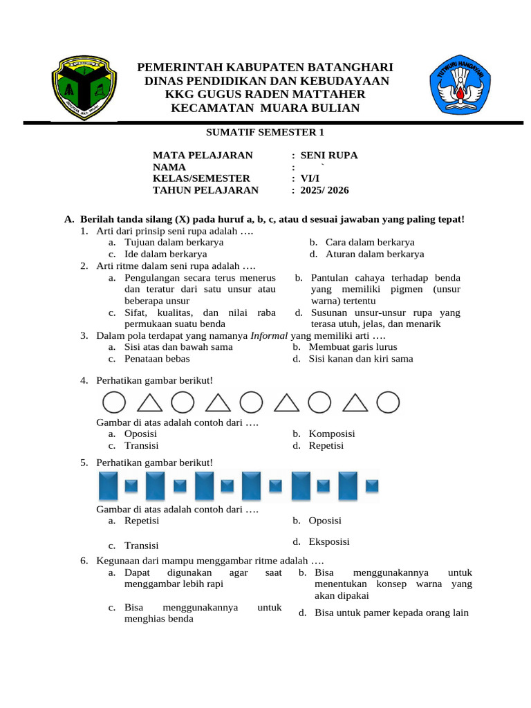 Soal Sumatif Seni Rupa - Kelas 6 | PDF