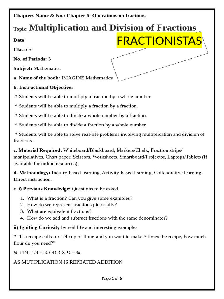 Multiplication and Division of Fractions | PDF | Multiplication ...