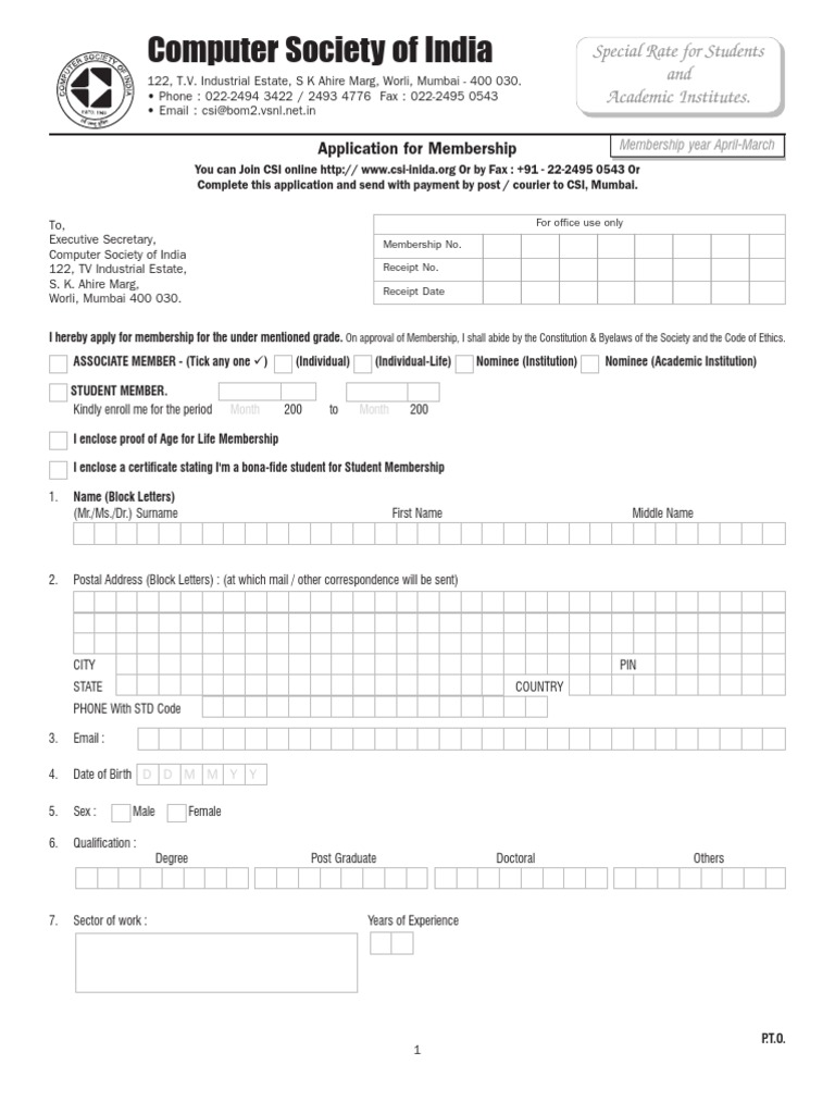 CSI Membership Form | Download Free PDF | Business