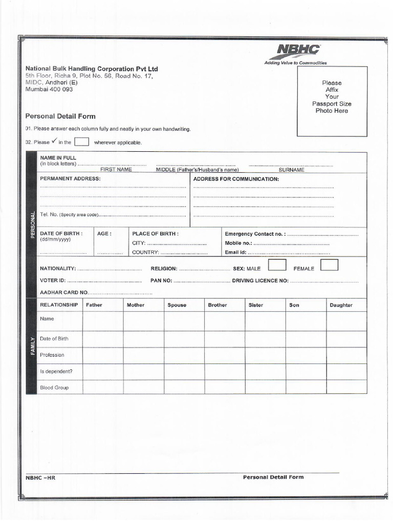 NBHC FTC Joining Form 2025 | PDF