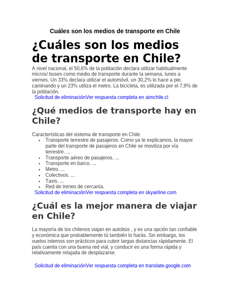 Cuáles Son Los Medios de Transporte en Chile | PDF