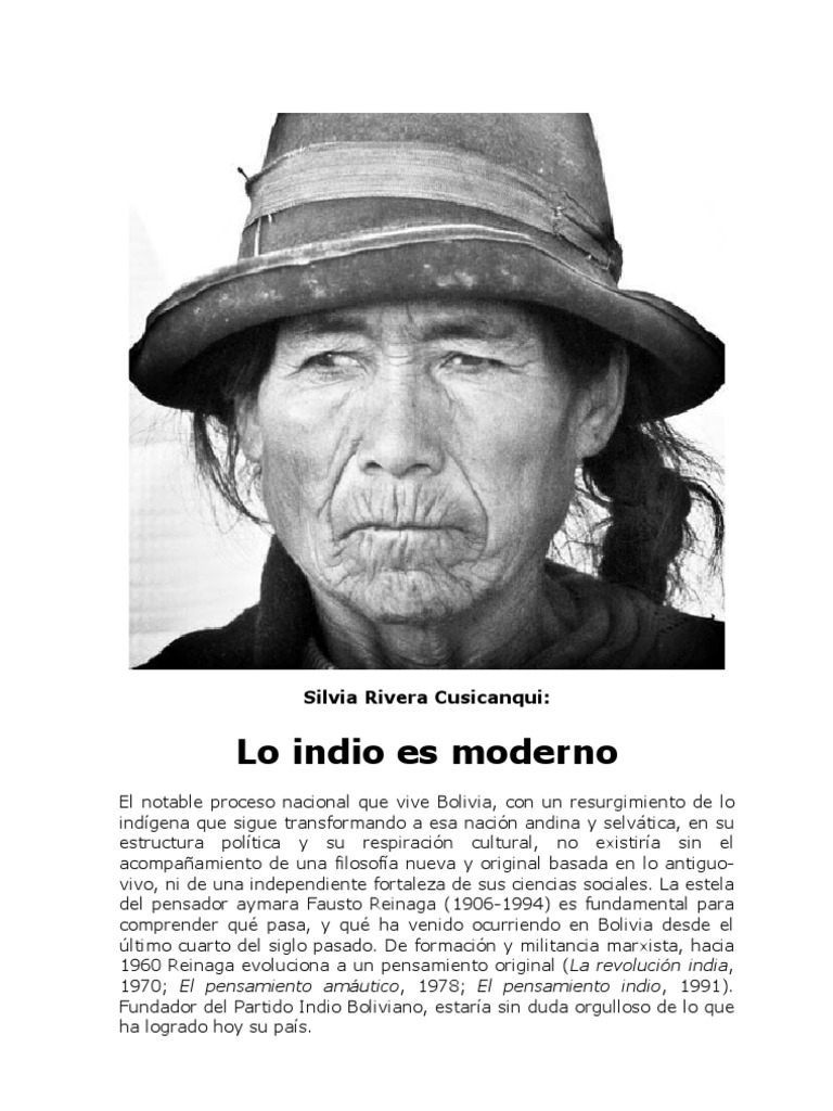 RIVERA CUSICANQUI Silvia - Lo Indio Es Moderno | PDF | Patriarcado ...