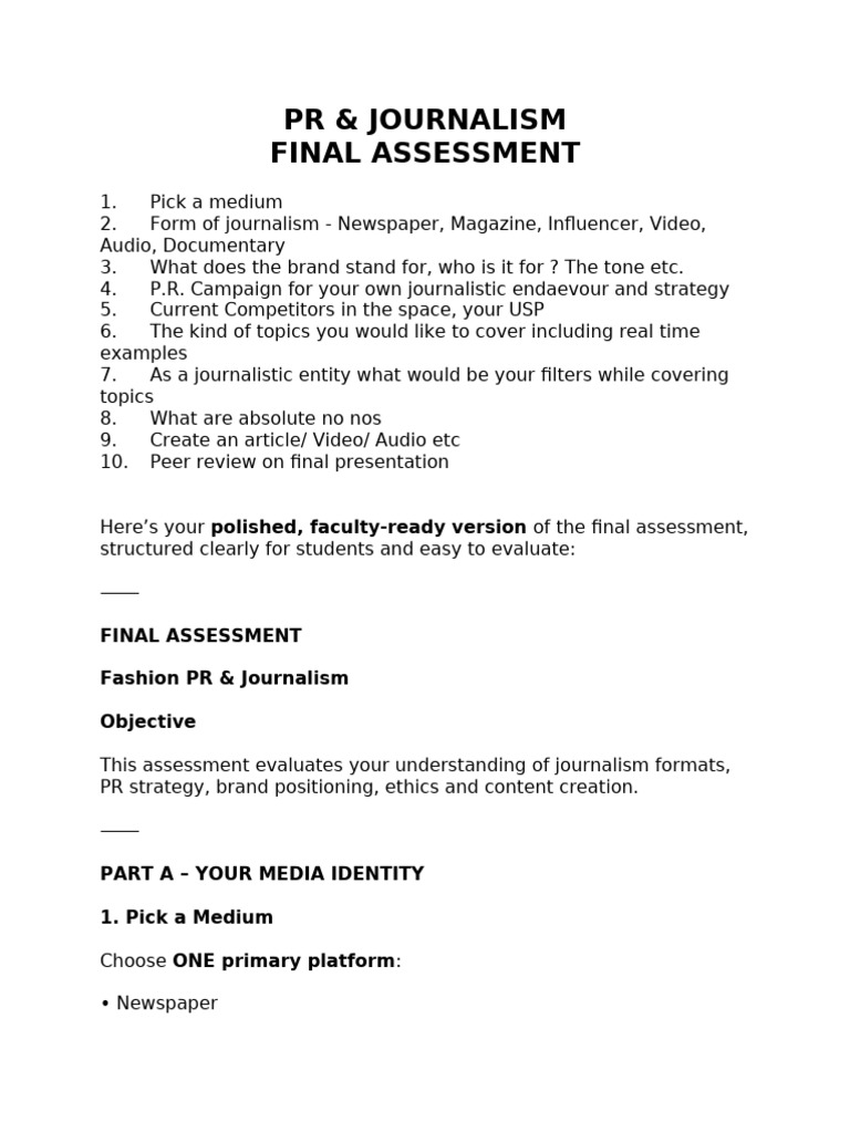 Pr & Journalism Final Assessment | PDF | Journalism | Public Relations