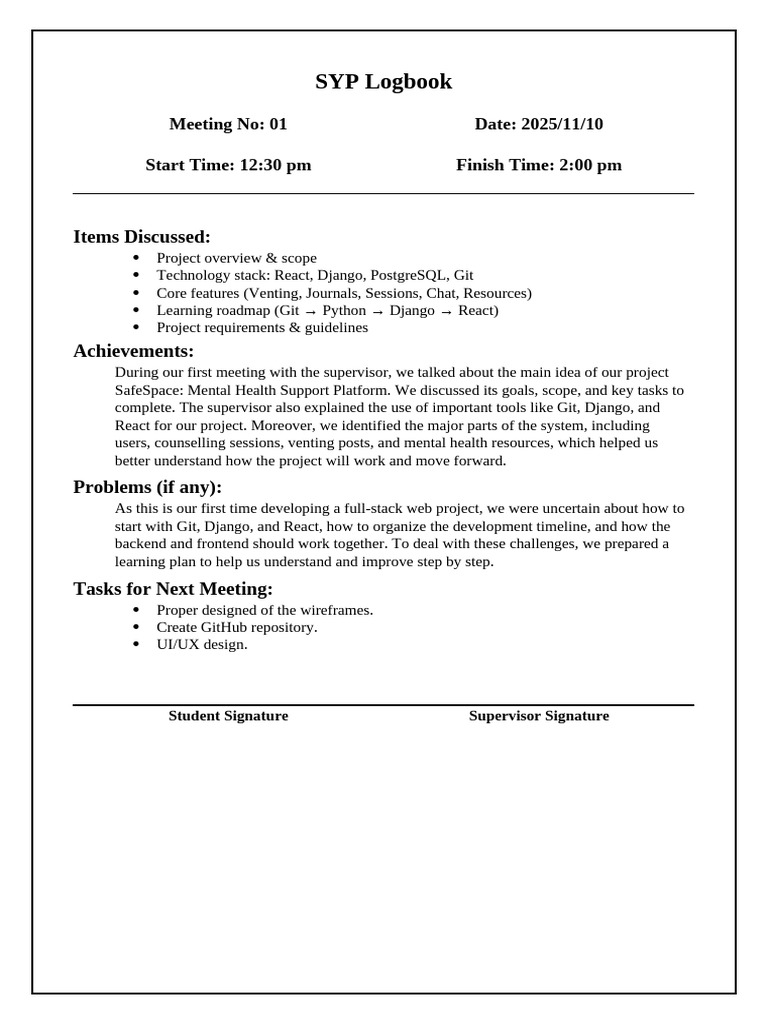 SYP Logbook All Meetings | PDF | Databases | Usability