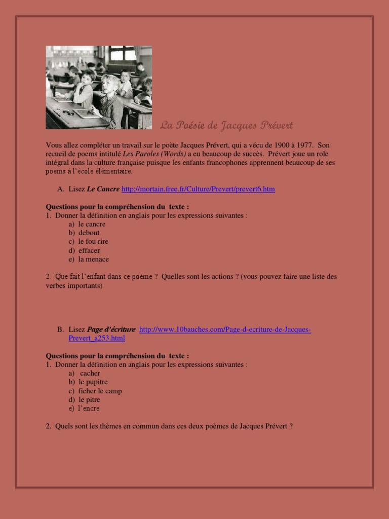 Jacques Prévert : Analyse et Biographie | PDF | Poésie