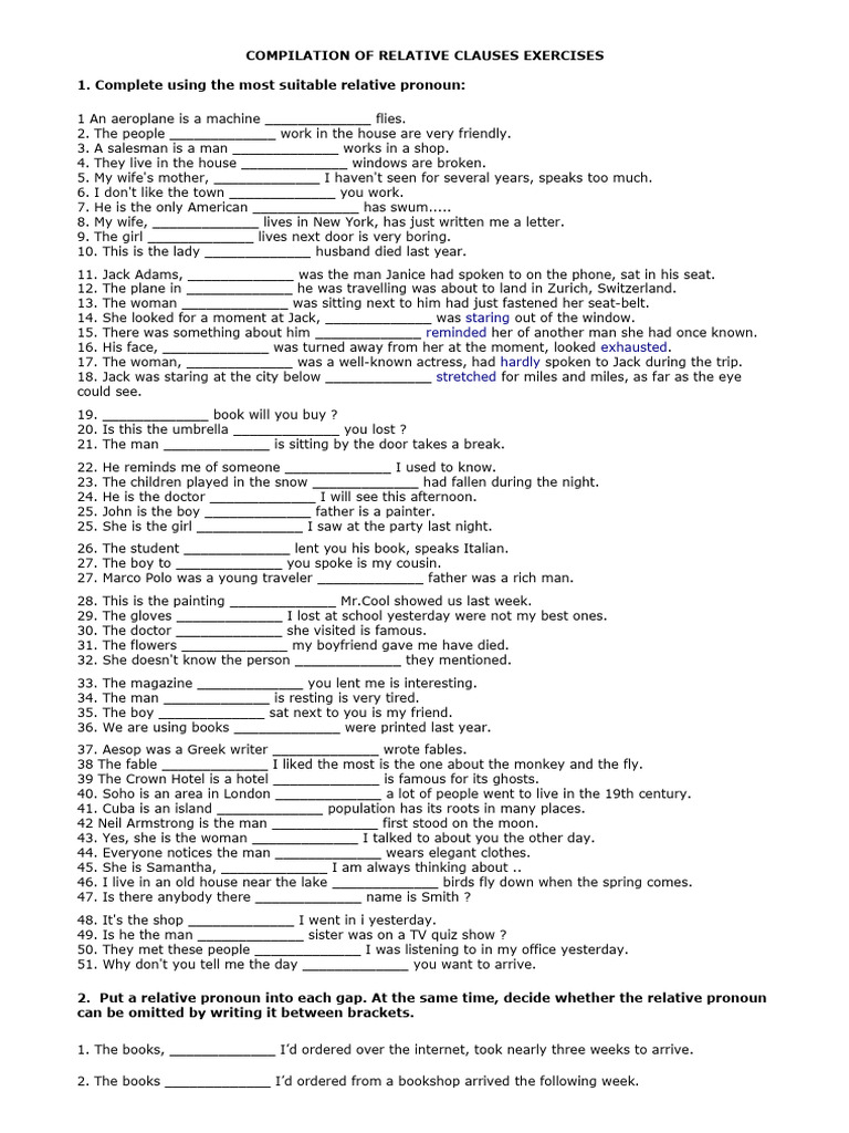 Extra Exercises For Relative Clauses | PDF