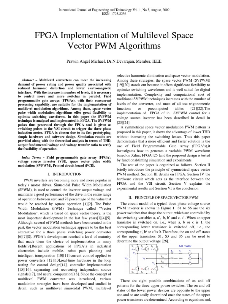 FPGA Implementation On SVPWM MLI | PDF | Field Programmable Gate Array | Power Inverter