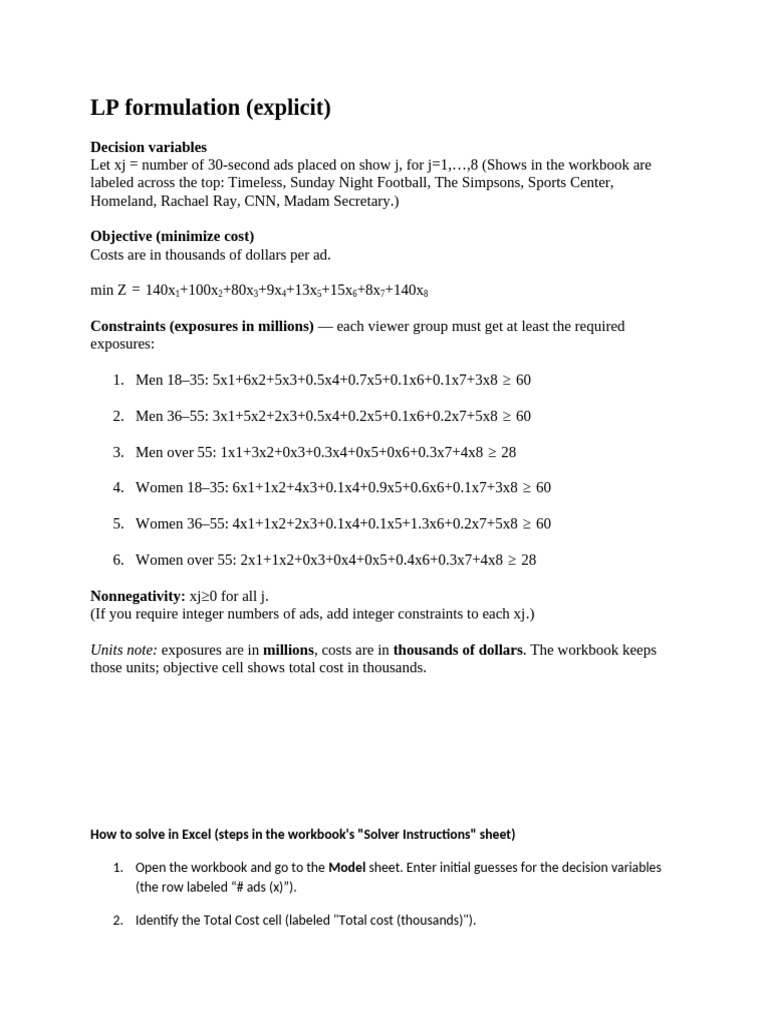 Q#1 LP Formulation | PDF