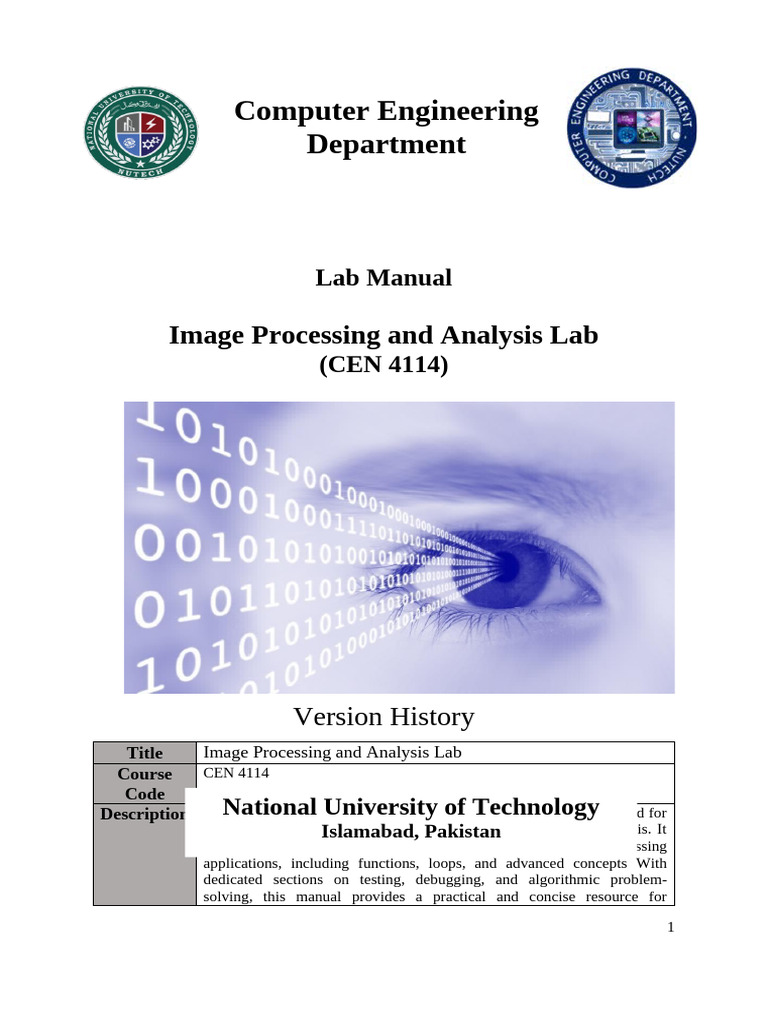 CEN 4114 - Image Processing & Analysis Lab Manual - V3 | PDF