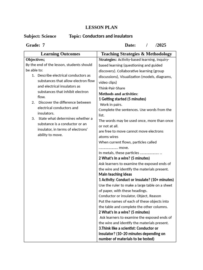 Lesson Plan 13 | PDF | Electrical Conductor | Electron
