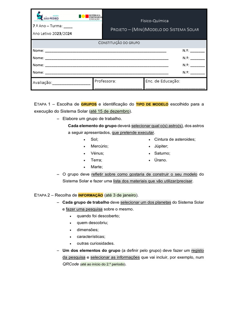 7c_etapas Do Projeto | PDF | Planetas | Sistema Solar