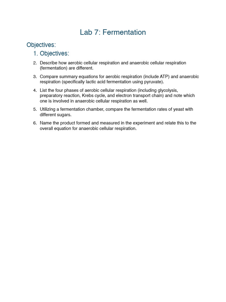 Lab 7 - Fermentation Virtual Lab Worksheet | PDF | Cellular Respiration ...