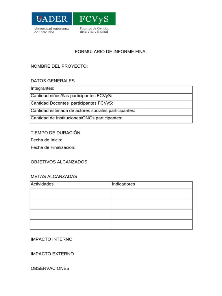 Formulario de Informe Final 2025 | PDF