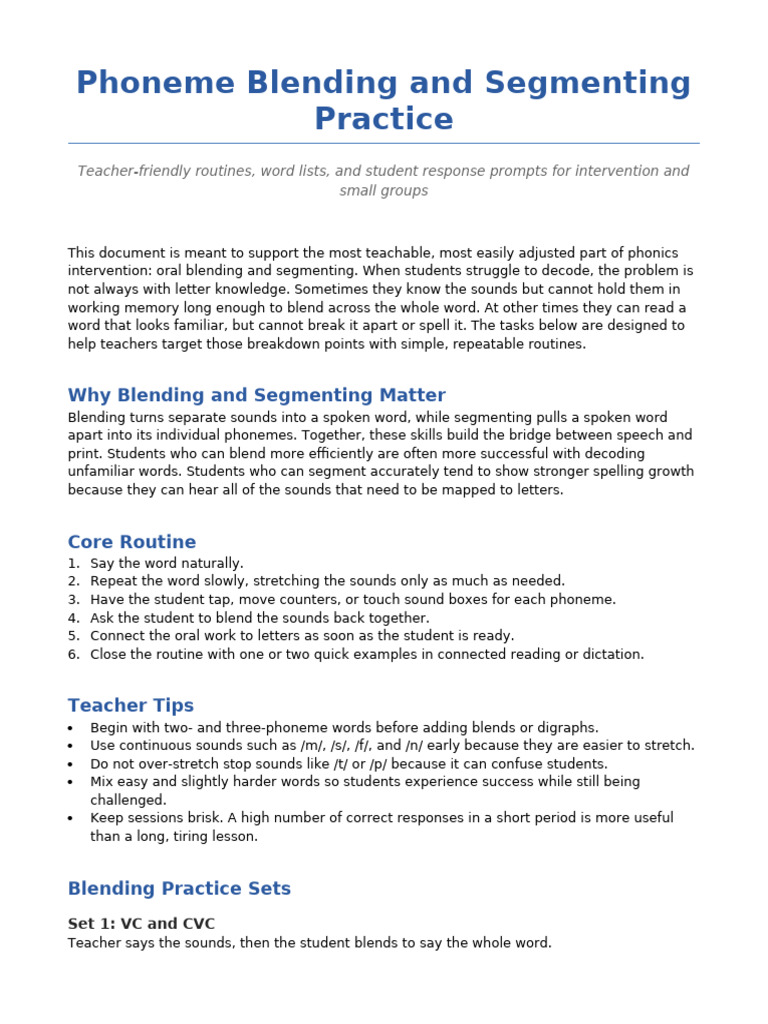 Phoneme Blending Segmenting Practice | PDF | Learning | Communication