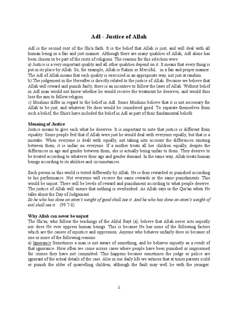 Adl - Justice of Allah | PDF | Shia Islam | Punishments