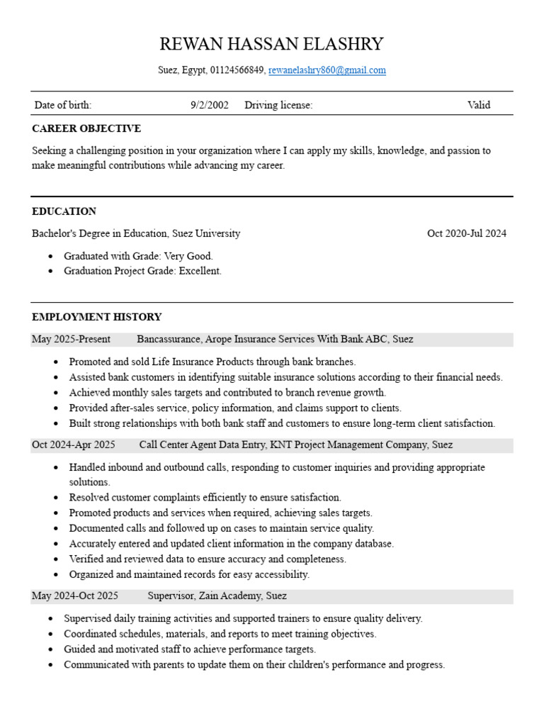 REWAN ELASHRY LCV | PDF | Call Centre | Sales