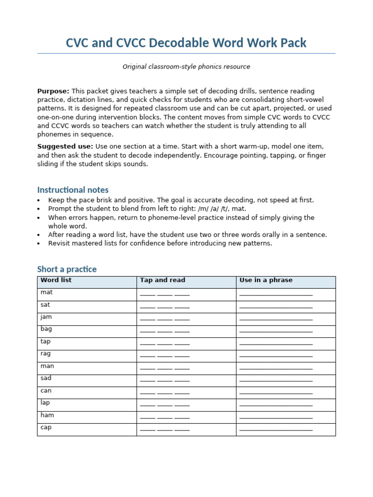 CVC CVCC Decodable Word Work Pack | PDF | Languages | Foreign Language ...