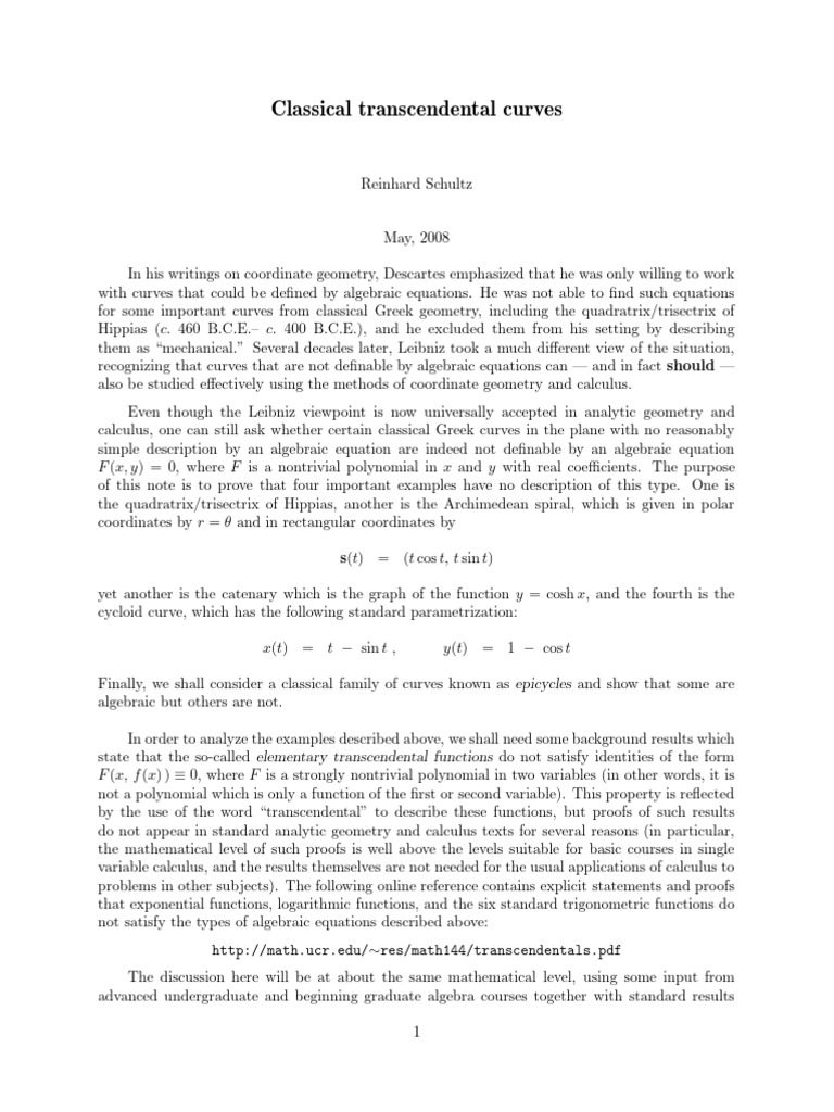 Trans Curves | PDF | Equations | Curve