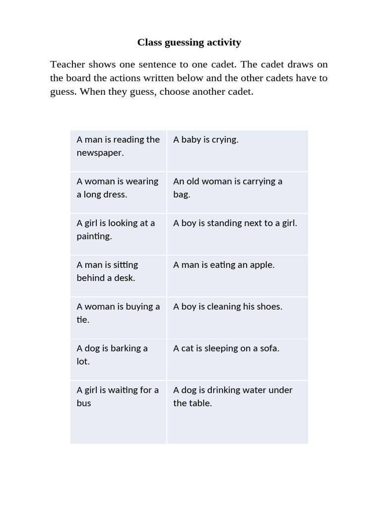 Class Guessing Activity | PDF