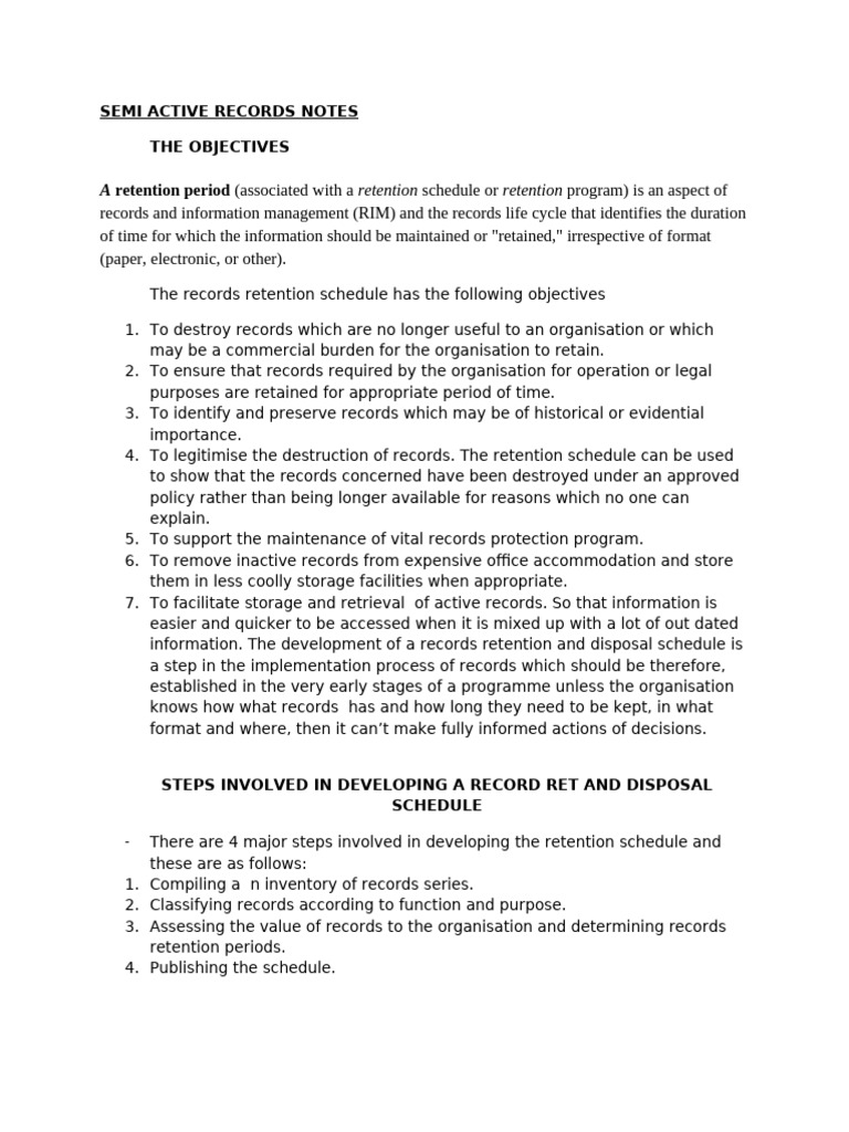 Semi Active Records Notes | PDF | Records Management | Information