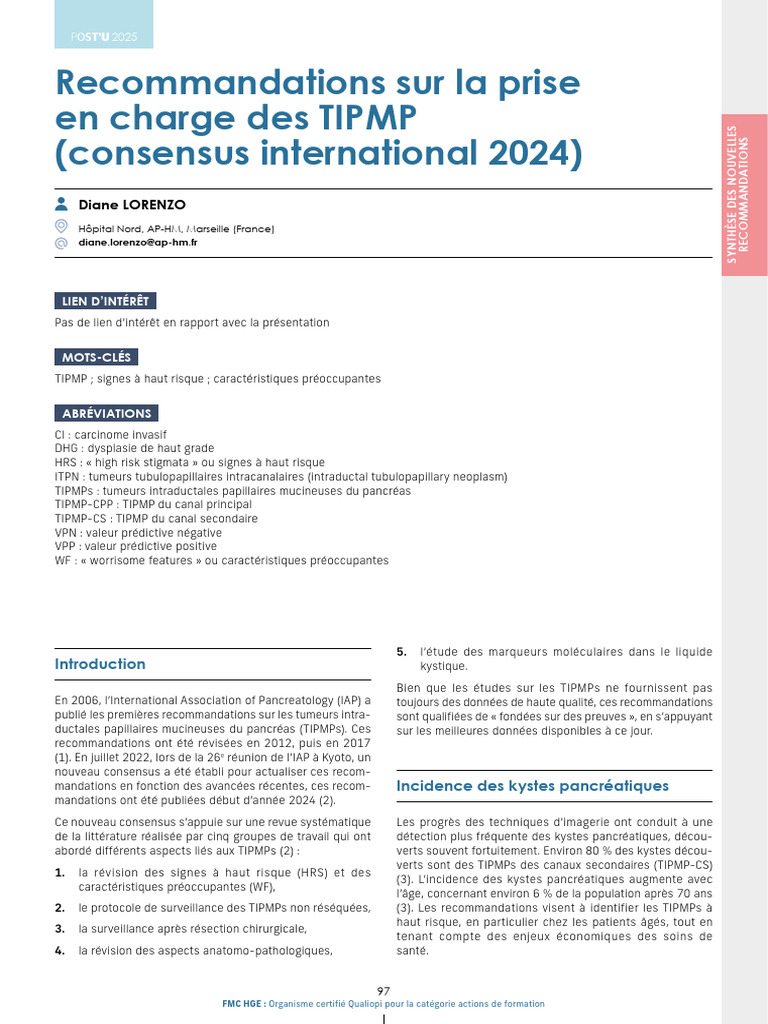 Recommandations Sur La Prise en Charge Des TIPMP Consensus ...
