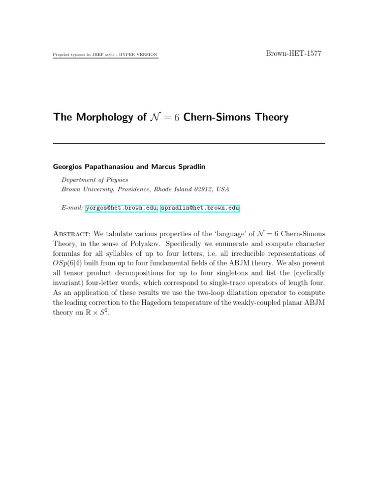 The Morphology of N 6 Chern-Simons Theory | PDF | Theoretical Physics ...