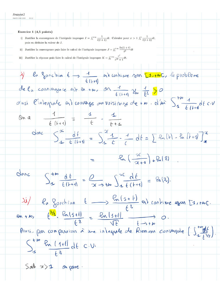 Analyse 2 - Correction Des Examens ENSA-J (Les Fonction Définie Par ...