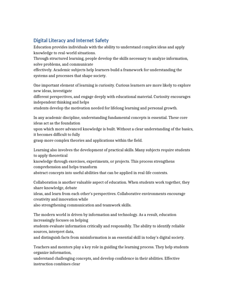 Digital Literacy and Internet Safety | PDF | Learning | Knowledge