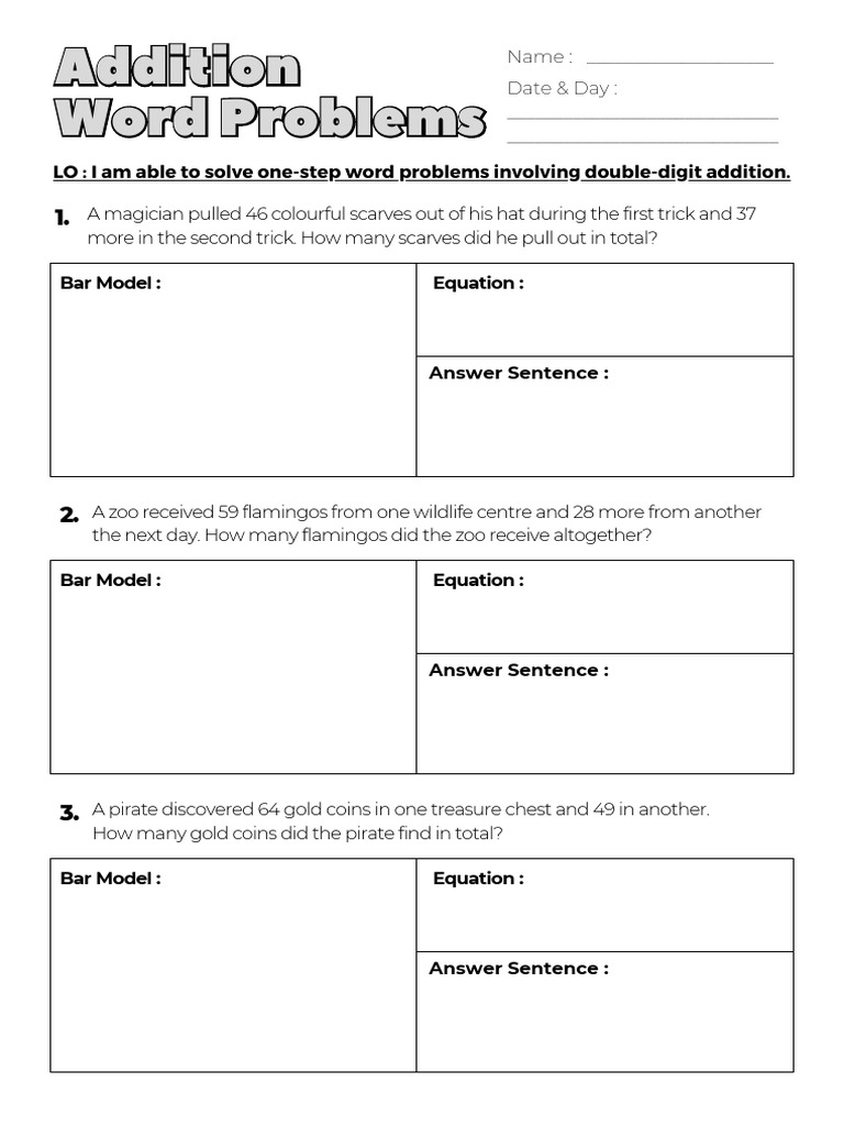 Home Learning - One-Step Addition Word Problems | PDF | Chess | Chess ...