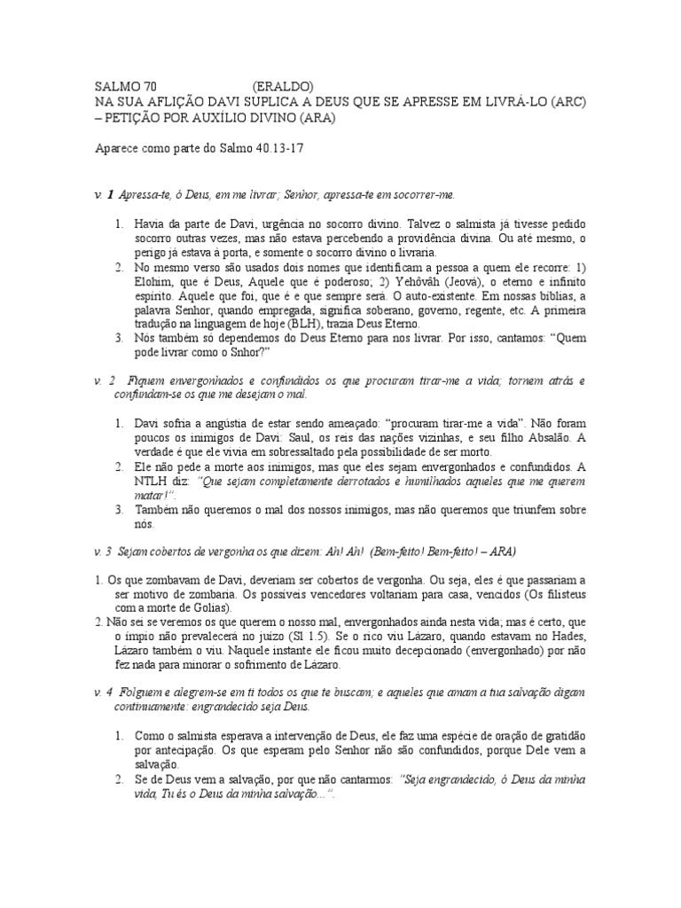 Salmo 70 Pdf Nomes De Deus Salmos