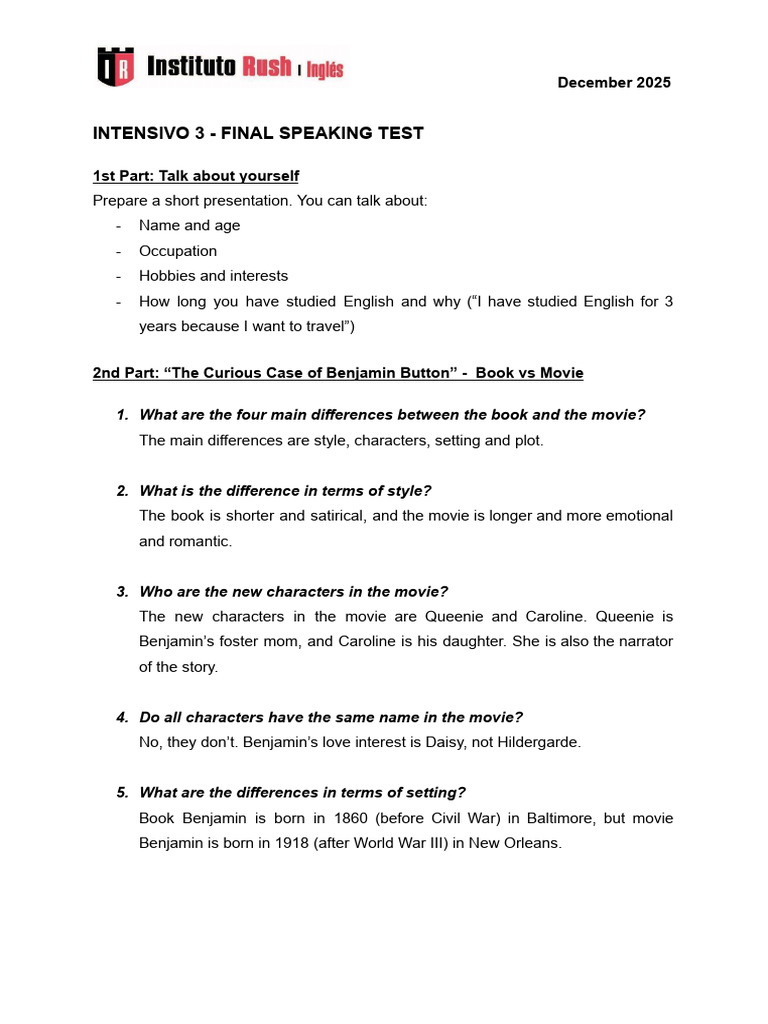 Int 3 - Final Speaking Test 2025 | PDF