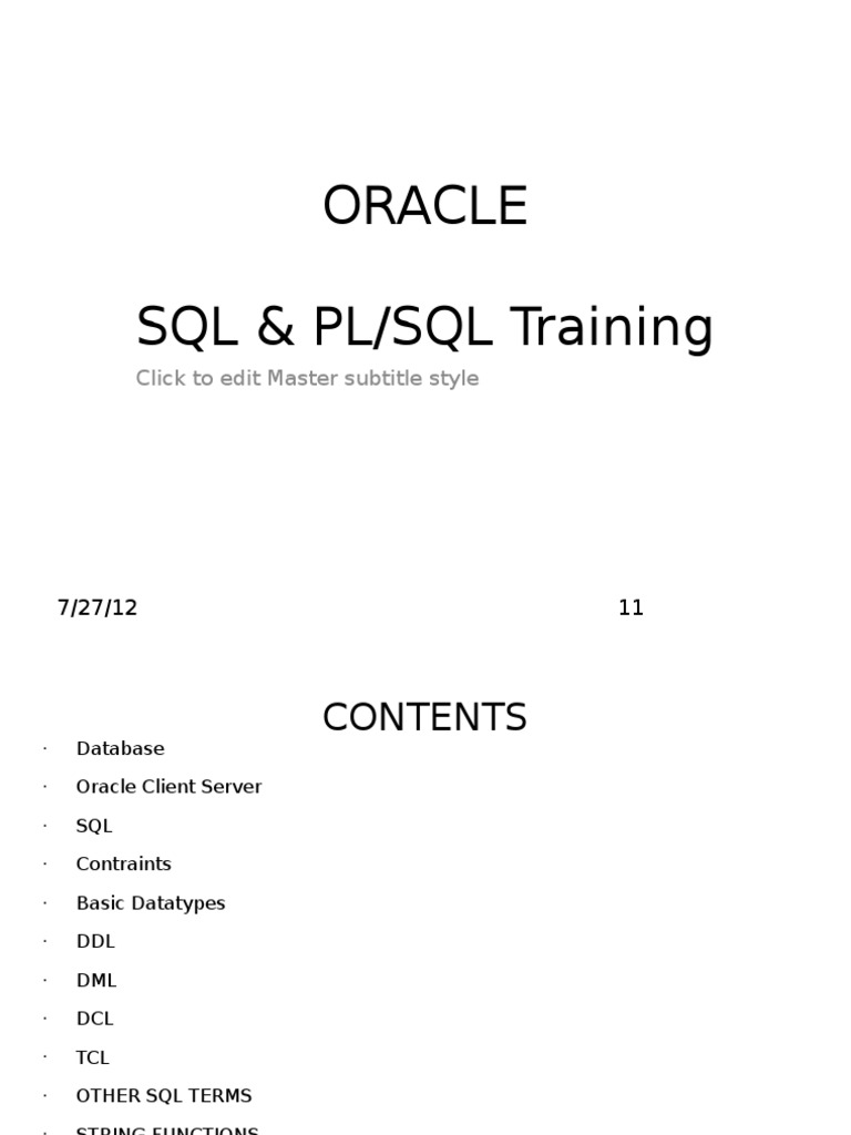 Oracle SQL & PL/SQL Training: Click To Edit Master Subtitle Style | PDF | Pl/Sql | Parameter ...