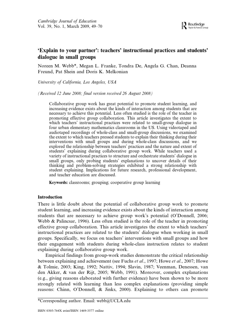 Explain To Your Partner': Teachers' Instructional Practices and ...