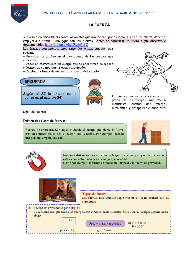 La Fuerza - Física Elemental - 5to de Primaria (4) (1) | PDF