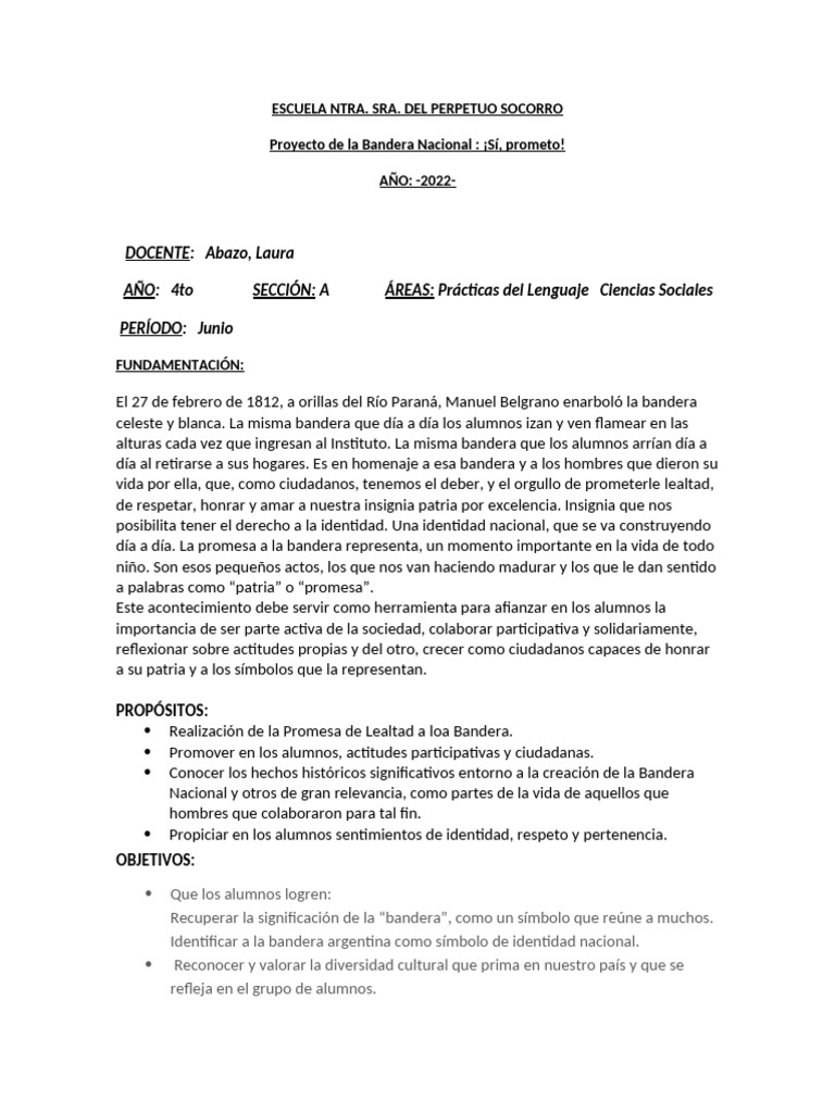 Proyecto de La Bandera Nacional 4TO 2022 | PDF