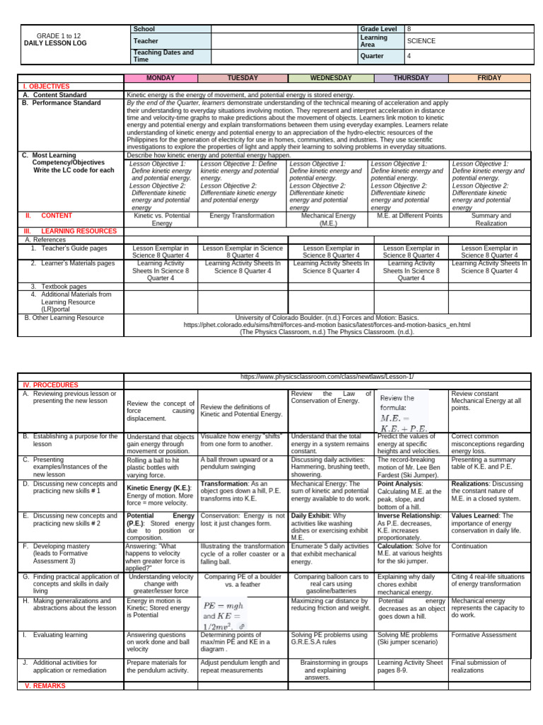 Science 8 Quarter 4 Week 5 | PDF | Kinetic Energy | Force
