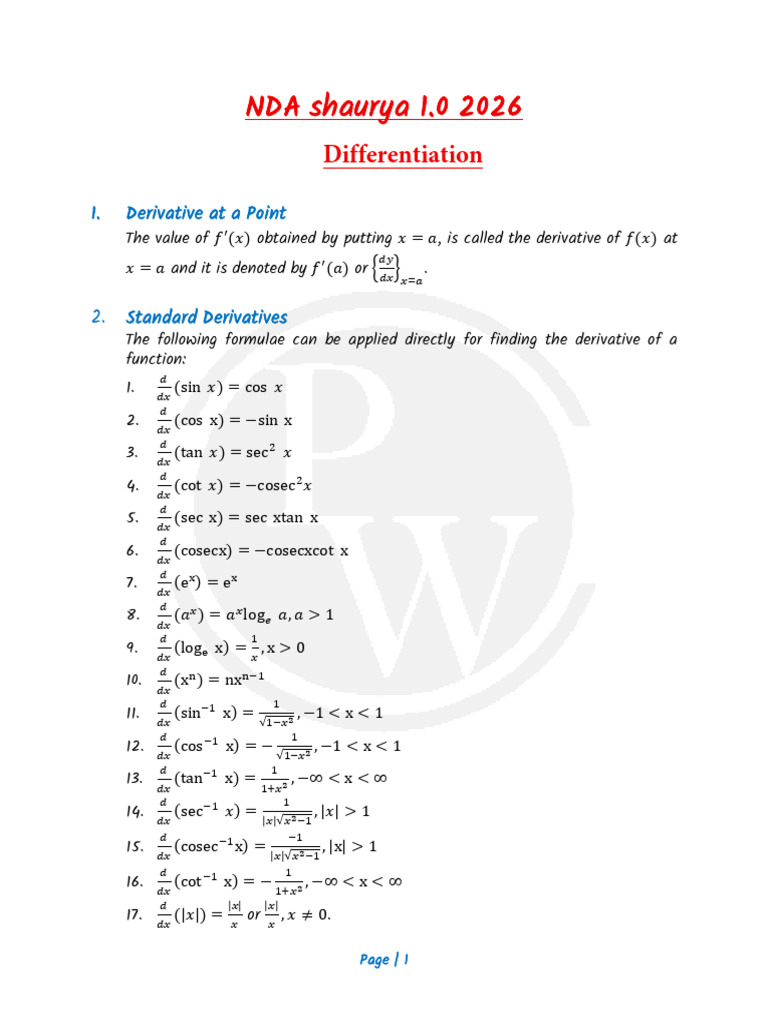 Differentiation - Handwritten Notes | PDF | Derivative | Chess Theory