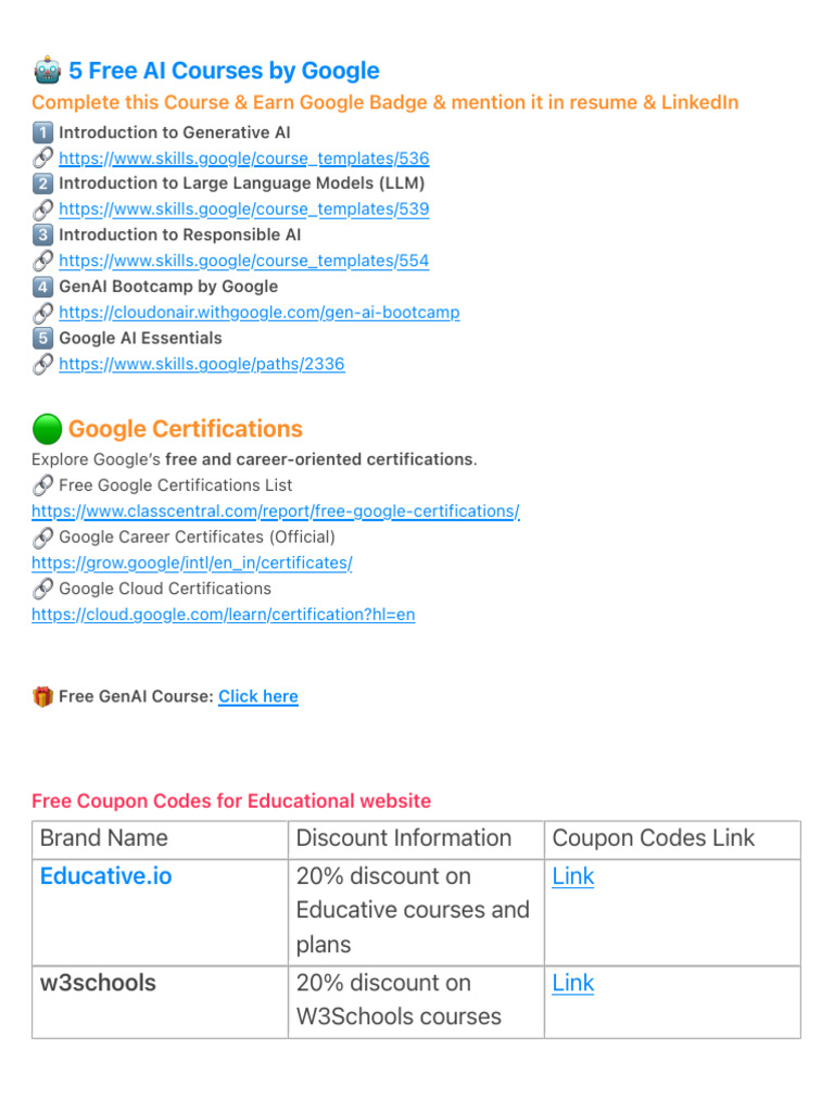 ? 5 Free AI Courses by Google | PDF
