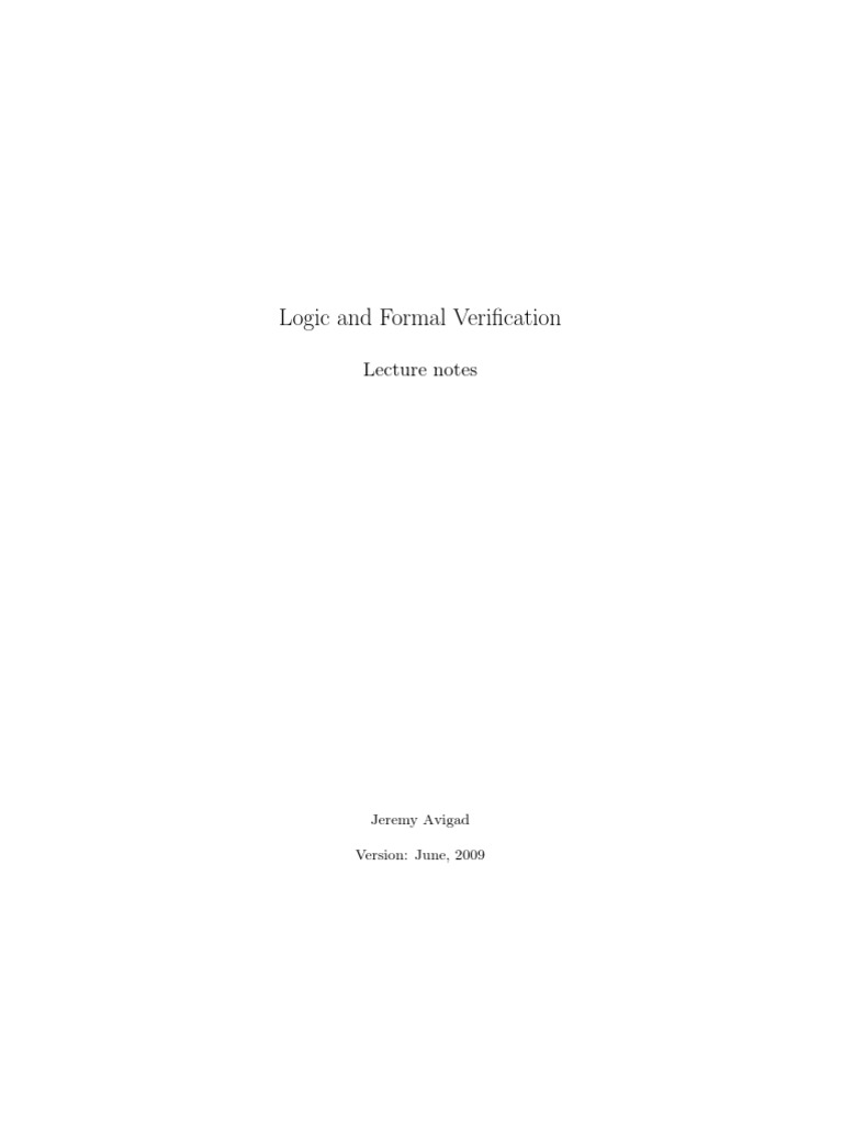 Logic And Formal Verification Lecture Notes Pdf First Order Logic 8409