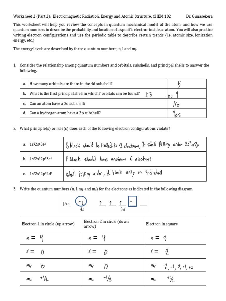 02 WS02 Part 2 Quantum Numbers Orbitals Electron Configurations Aufbau ...