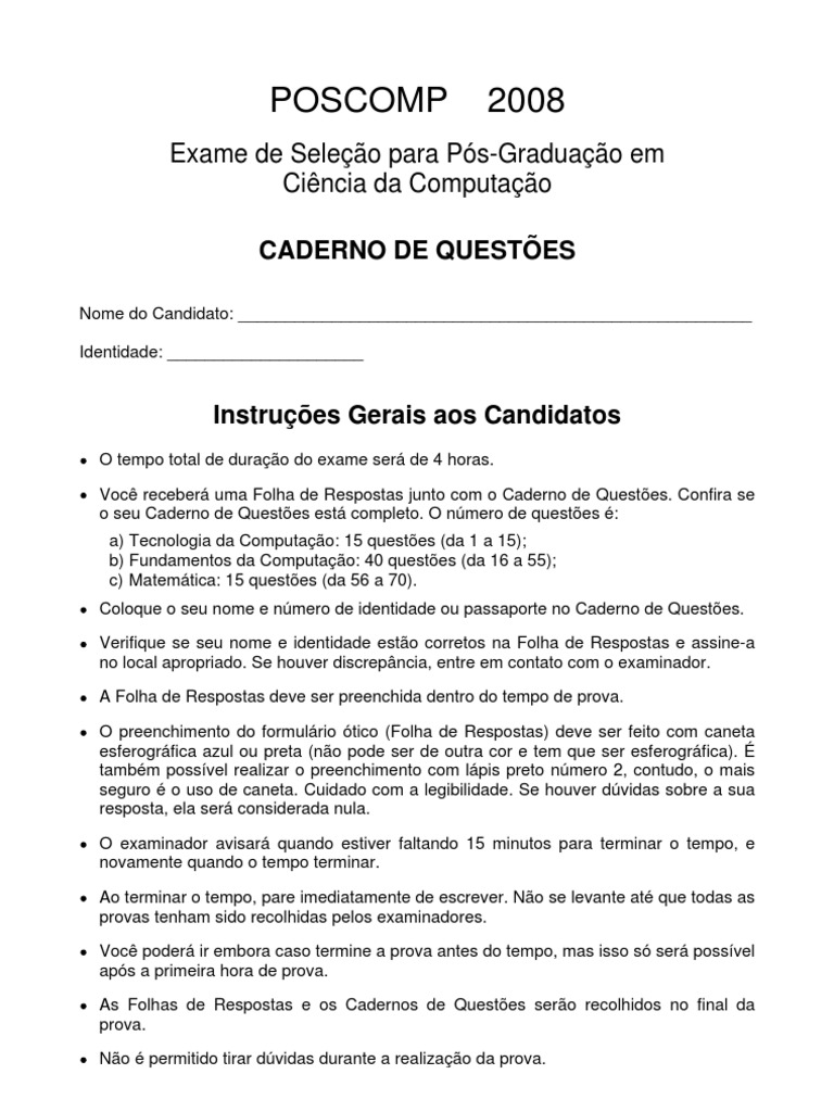 Prova Poscomp 2008 | PDF