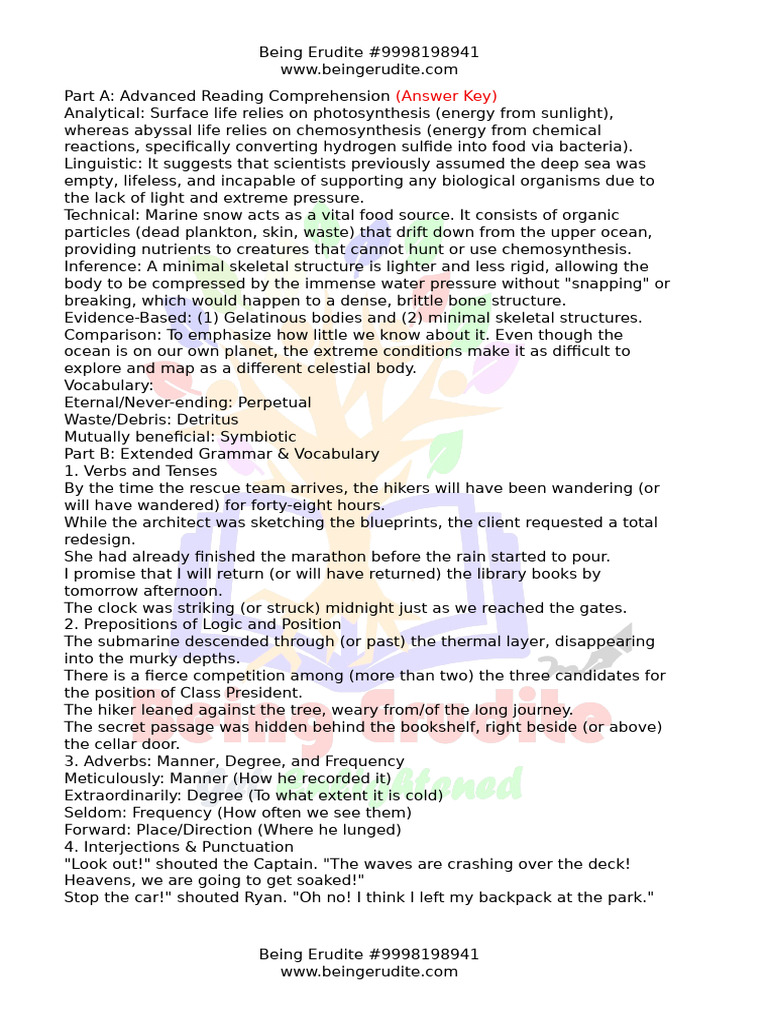 Advanced Reading Comprehension (Answer Key) | PDF | Deep Sea | Systems ...