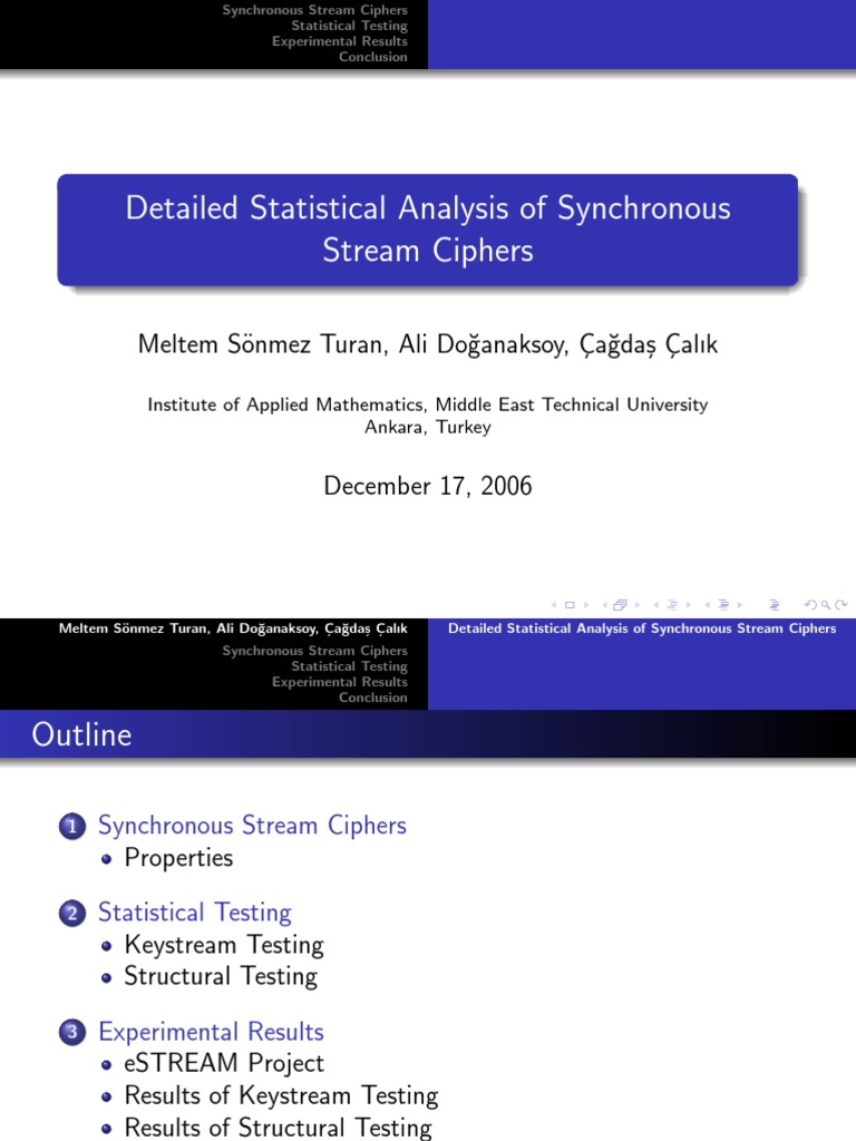 Detailed Statistical Analysis of Synchronous Stream Ciphers | PDF ...