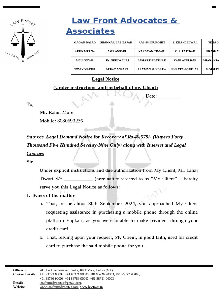 Legal Notice to Rahul More by Samarth Pathak | PDF | Justice | Crime ...