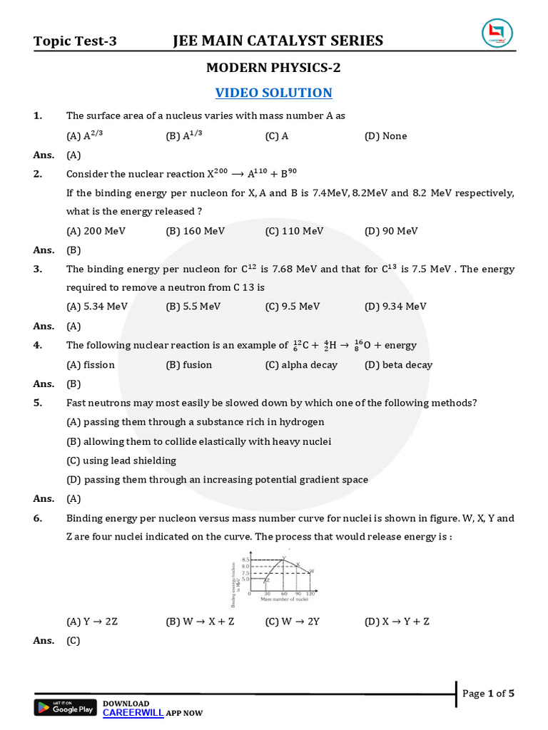 Modern Physics-2 - (Video Solution) | PDF | Atomic Nucleus | Nuclear Fusion