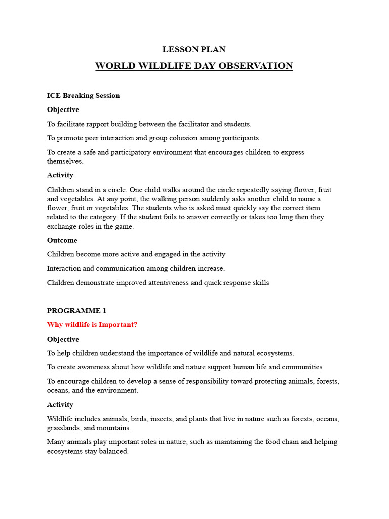 Lesson Plan | PDF | Wildlife | Nature