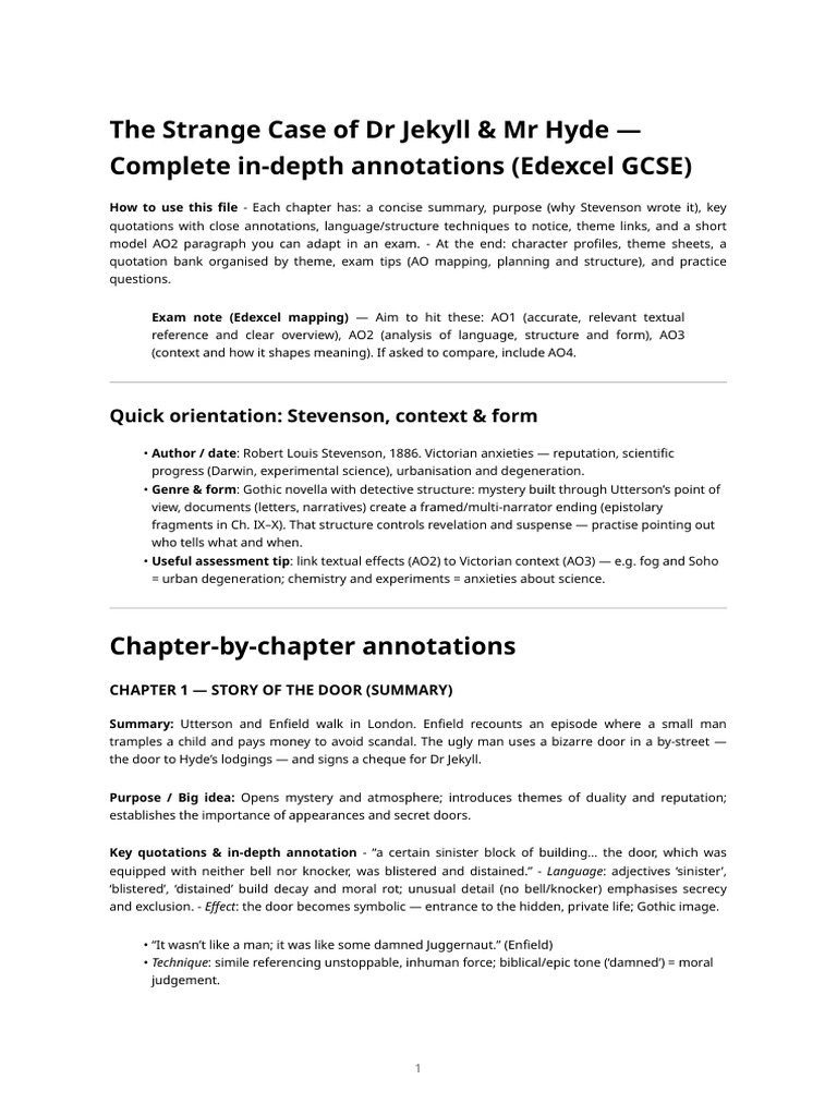 DR Jekyll & MR Hyde - Complete in Depth Annotations (Edexcel Gcse ...