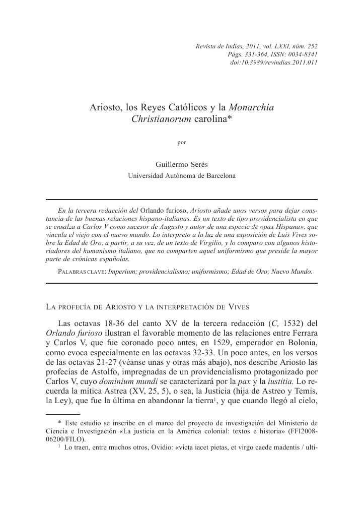 Ariosto, Los Reyes Catolicos y La Monarquia | PDF | imperio Romano | España