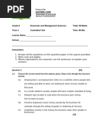 Ems Grade 8 Term 1 Controlled Test Question JTG 2024 | PDF | Debits And ...