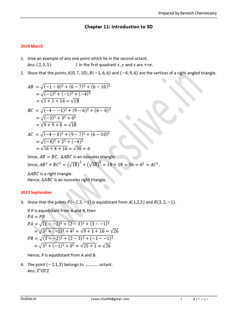 Hsslive - CH 11 Introduction To 3D Soln | PDF | Triangle Geometry ...